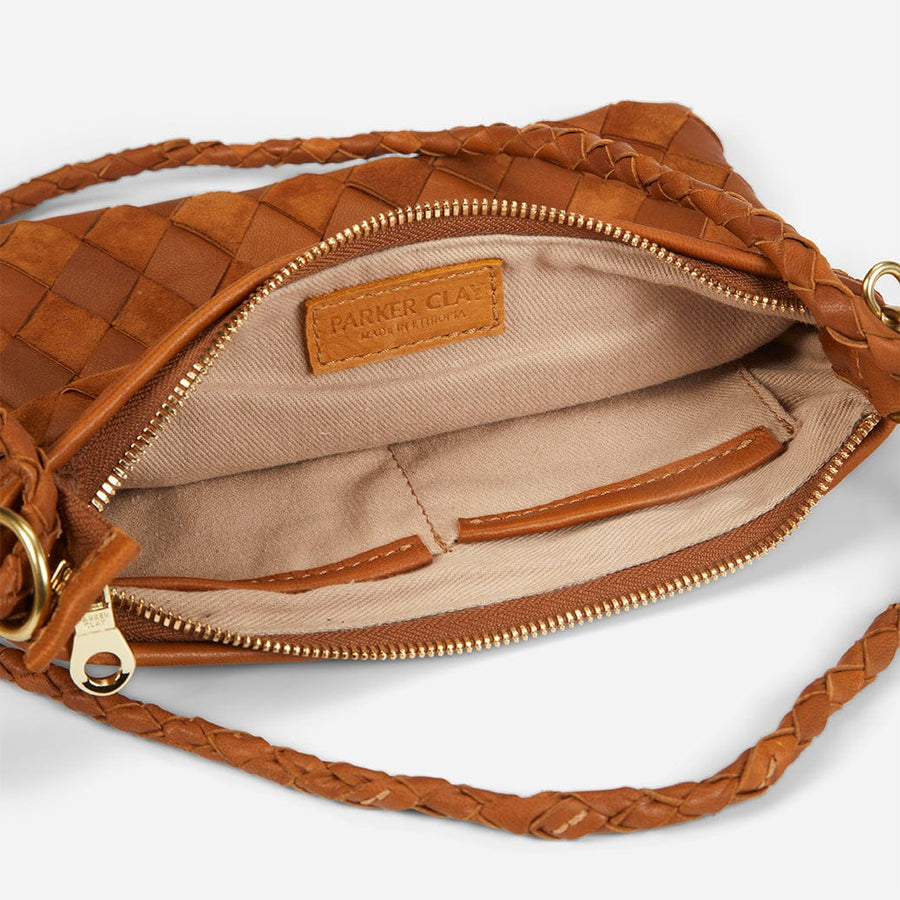 Maraki Woven Leather & Suede Crossbody - Rust Brown Suede – Parker Clay